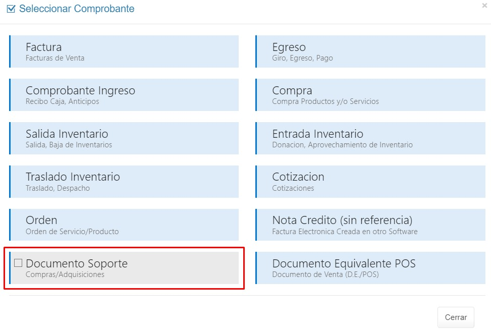 Crear Documento Soporte